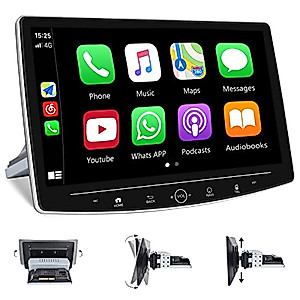 Hikity Android 11 Single Din Car Stereo 10.1" Angle Adjustable Touchscreen Car Radio, Wireless Apple Carplay Android Auto, Support GPS/WiFi/HiFi/Bluetooth Call Music/FM/SWC/Backup Camera