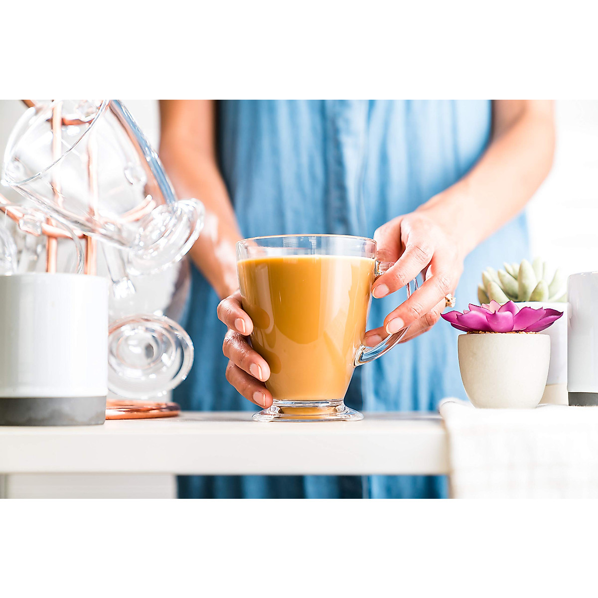 JoyJolt Declan Coffee Mug. Glass Coffee Mugs Set of 6. Clear Glass Coffee Cups 16 Oz with Handles for Hot Beverages - Cappuccino, Latte, Big Tea Cup. Crystal Clear Glass Cups, Espresso Coffee Gifts