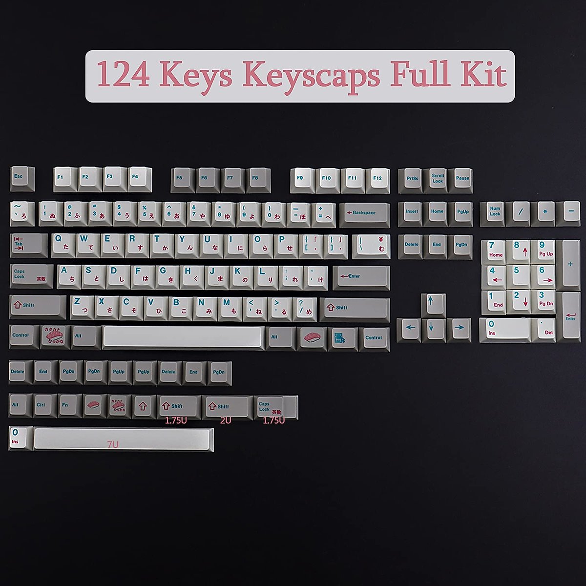 Hyekit PBT Keycaps 124 Keys Sushi Custom Keycaps Dye-Sublimation 7U and 6.25U Spacebar Keycap Set Cherry Profile for Cherry Gateron MX Switches Mechanical Keyboard US Layouts
