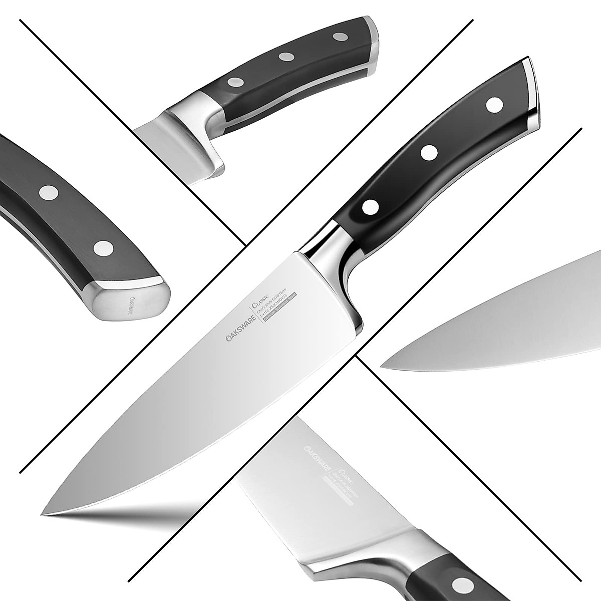 OAKSWARE Knife Sets, 8 Piece Knife Set for Kitchen with Block, German Stainless Steel Chef Knives Set with Ergonomic Handle