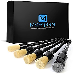 MVEQRRN Boars Hair Ultra Soft Detailing Brushes Set, 4 Pcs Premium Natural Boars Bristles, 1 Pcs Duster Detail Brush for Cleaning Car Interior Dashboard Leather Seat