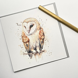 Old English Co. Watercolour Barn Owl Greeting Card for Birthday - Cute Birthday Card for Mum, Nan, Her - Wildlife Art Card for Thinking of You, Thank You, Just Because | Blank Inside Envelope