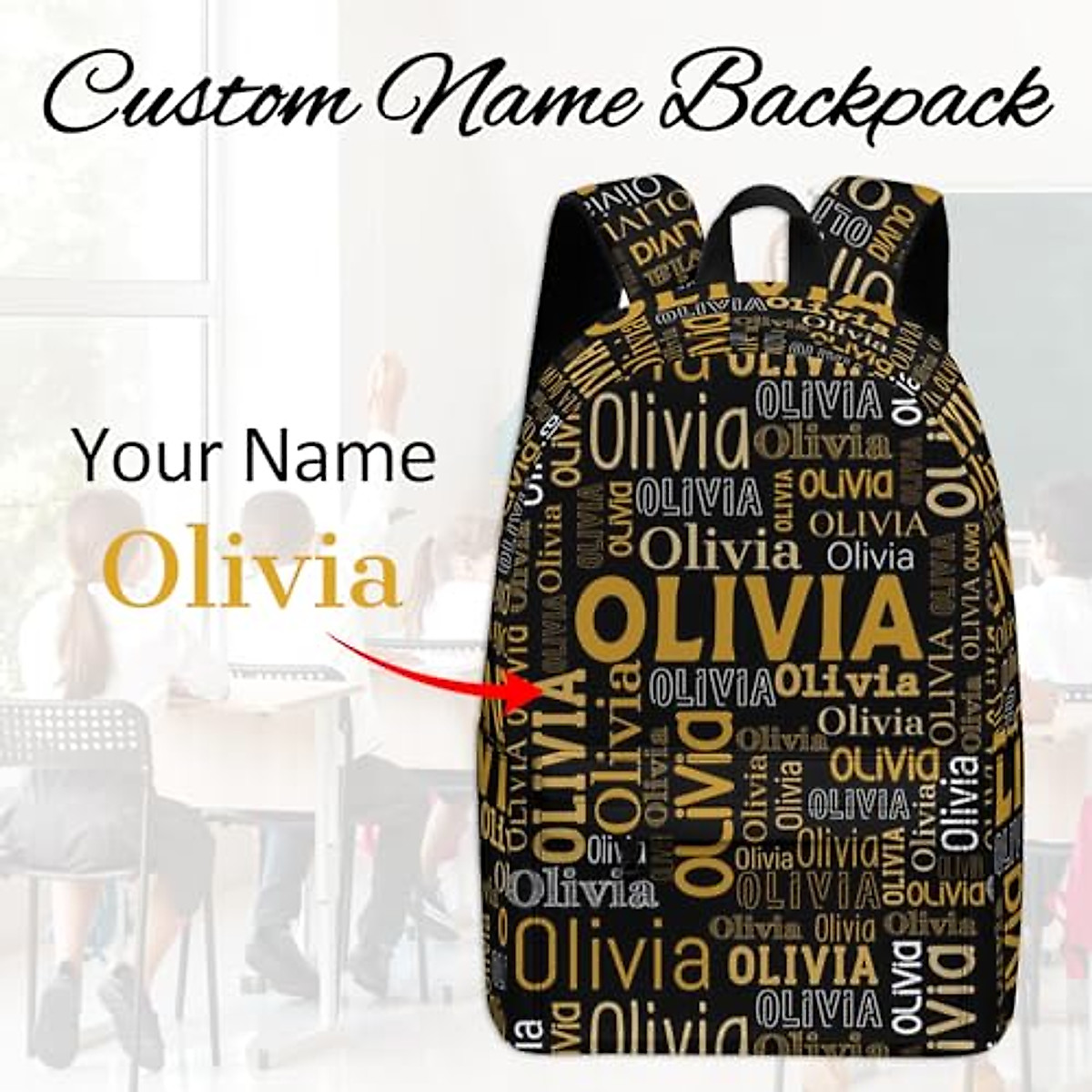ihnlutzc Custom Name Backpack, Personalized Schoolbag with Name for Boys Girls Kids, Customized Casual Backpack with Name Gifts for School Travel Picnic Camping Hiking