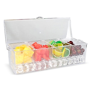 7Penn Condiment Tray with Ice Chamber, 4 Condiment Containers, Lid - Bar Garnish Tray Chilled Condiment Server Caddy