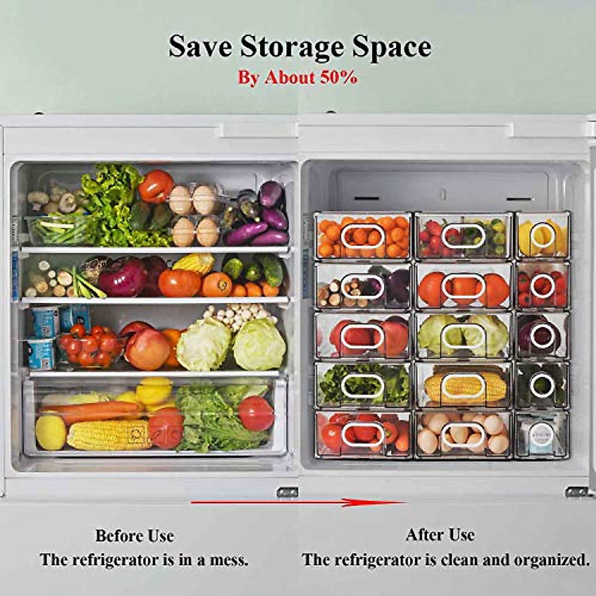 UNIKON 1 PC Refrigerator Organizer Bin, Fridge Organizer And Storage Clear, Stackable Fridge Organizer Drawer - BPA Free Plastic Storage Drawer, 13.40”x8.65”x4.40”