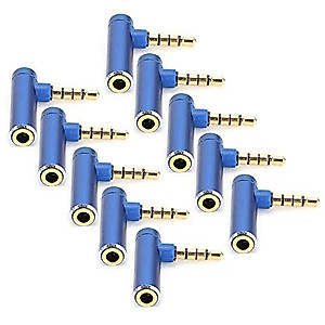 Acogedor 10 PCS 3.5mm Male to Female Audio Adapter, 90 Degree Right Angle Adapter, Support Headset with Microphone, for Mobile Phones, Tablets, Laptops(Blue)