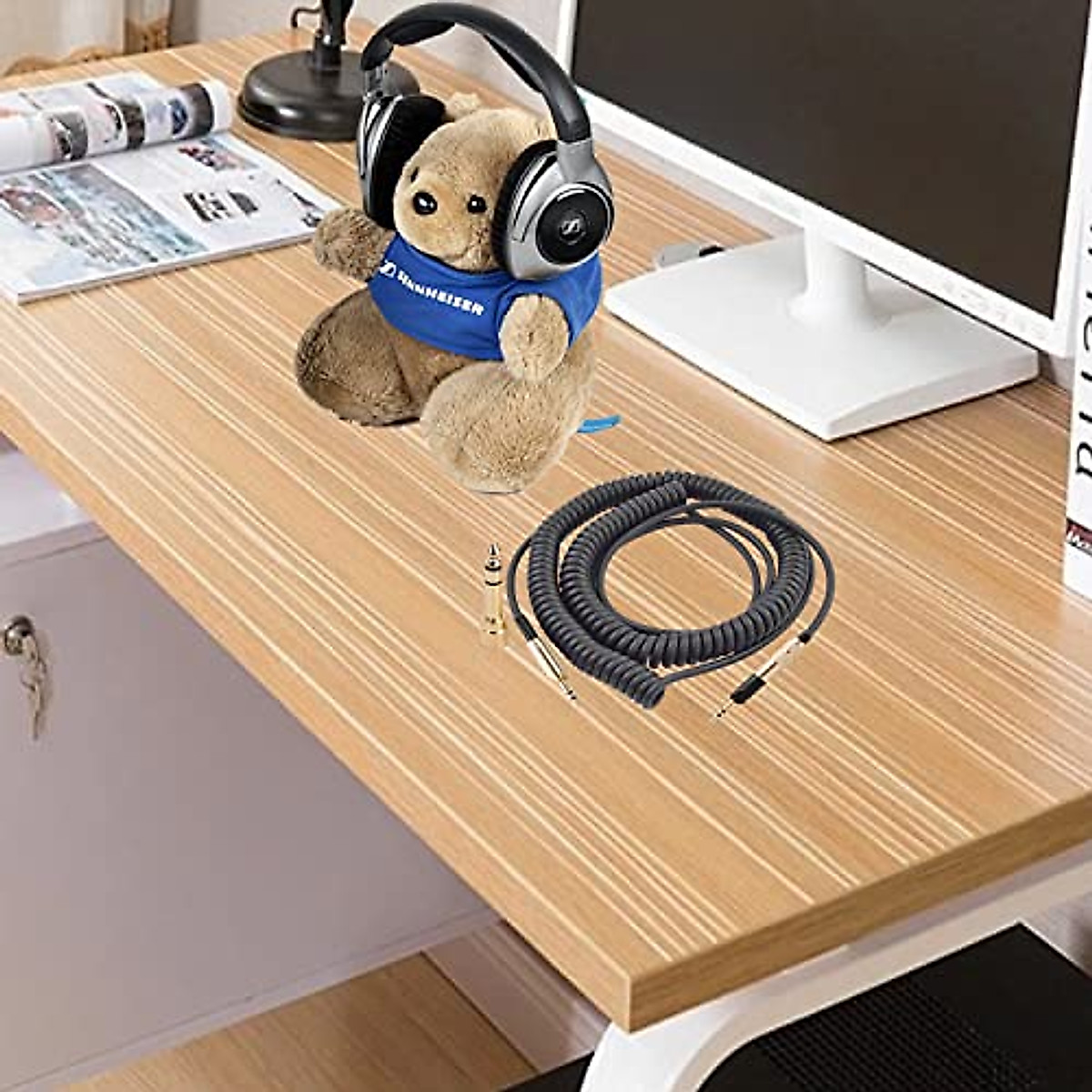 FAAEAL HD598 Cs Coiled Audio Cable Replacement for Sennheiser HD599 SE HD558,HD518,ATH-M50X,ATH-M70X Headphones,2.5mm to 3.5mm Extension Aux Cord with 6.35mm(1/4") Adapter 4.2ft-14ft