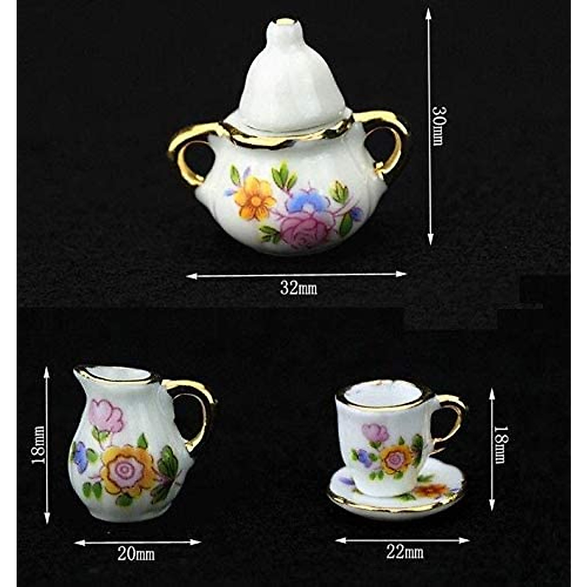 EatingBiting Collection Level 1:12 Elegant Flora Miniature Mini House Porcelain Tea Dish, Teapot, Cup, Plate Craft Set, DIY Scene Home Furniture Accessories