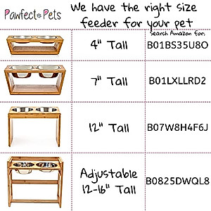 Pawfect Pets Elevated Dog Bowl Stand- 7" Raised Dog Bowl for Medium Dogs. Pet Feeder with Four Stainless Steel Bowls.