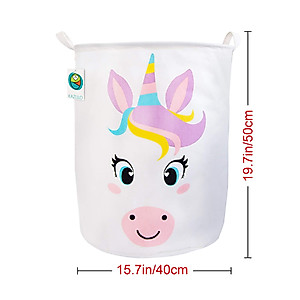 KAZULO Unicorn Hamper Set, Large Round Unicorn Laundry Baskets, kids Hampers laundry Girls, Girls Storage Box Unicorn, Child Laundry Set, Kids Basket (Watermelon Unicorn Bundle)