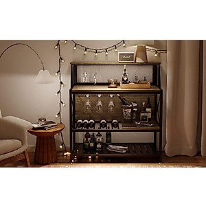 Bestier Bar Table with Storage Coffee Bar Cabinets for Liquor and Glasses, Wine Rack Freestanding Floor with Glass Holder for Home Kitchen Dining Room Basement, Gray