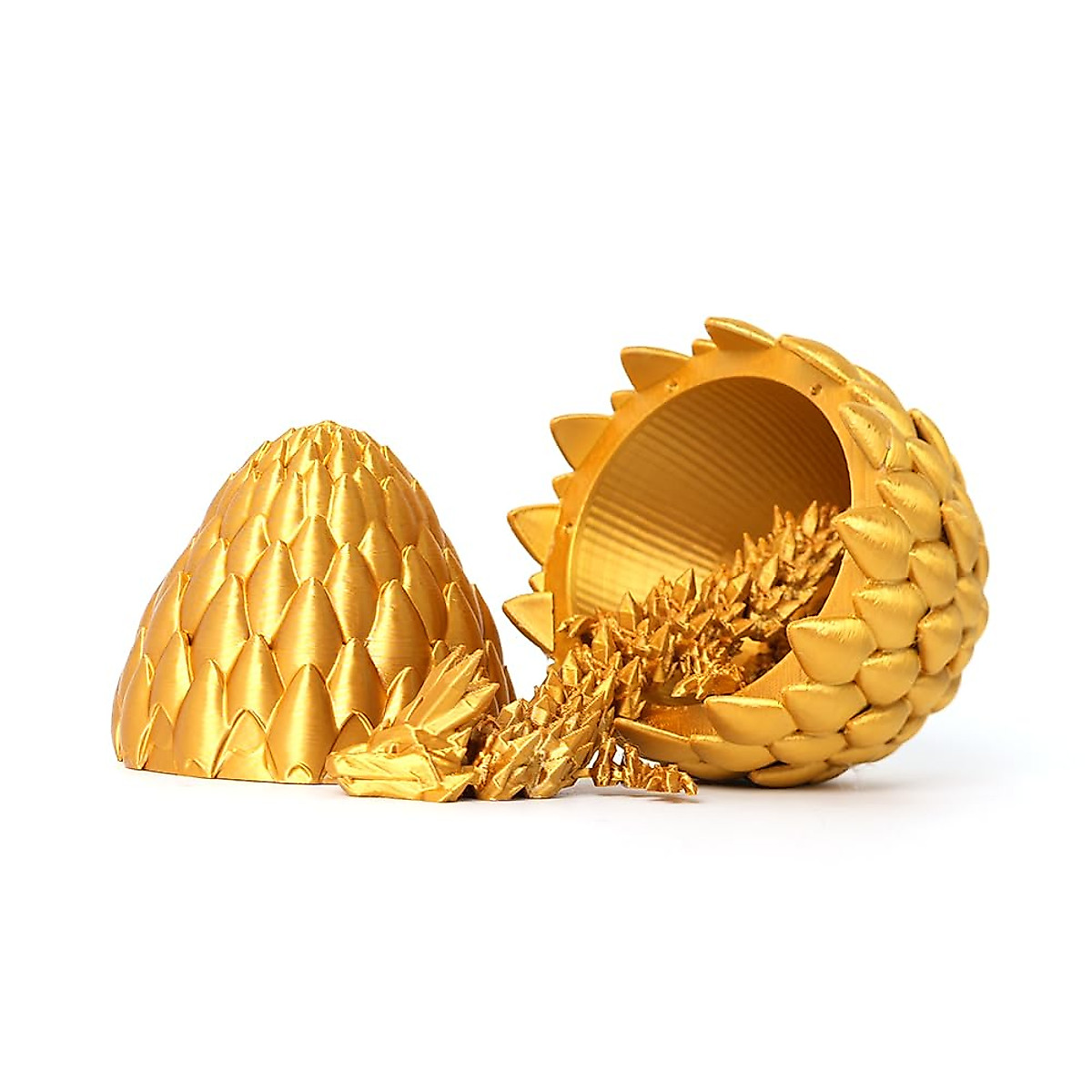 Flavery 3D Printed Easter Dragon Egg- Gold - Surprise Basket Essentials with 12" Flexible Crystal Dragon Inside, Easter Basket Stuffers, 3D Printed Gift Toy, Desk Executive Pet, Figurine Decor