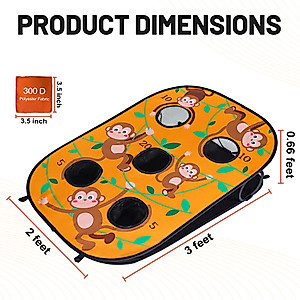 Himal Collapsible Portable 5 Holes Cornhole Game Cornhole Set Bounce Bean Bag Toss Game with 10 Bean Bags,Tic Tac Toe Game Double Games (3 x 2-Feet, Single Board)