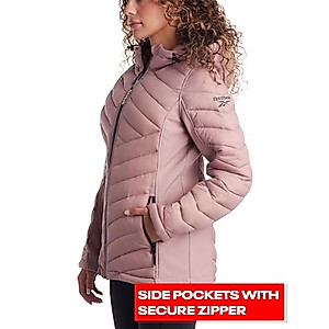 Reebok Women's Jacket - Lightweight Quilted Puffer Parka Coat with Flex Stretch Panels – Casual Jacket for Women (S-XL), Size Large, Dusty Rose