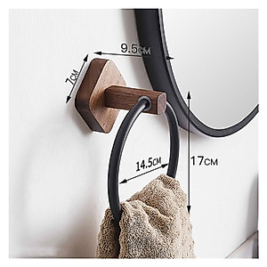 JiNks Towel Rack Aluminum+Wood Towel Ring, Hand Towel Holder for Bathroom, Towel Rack Hanger for Kitchen Wall Mount Heavy Duty Storage (Color : Black)