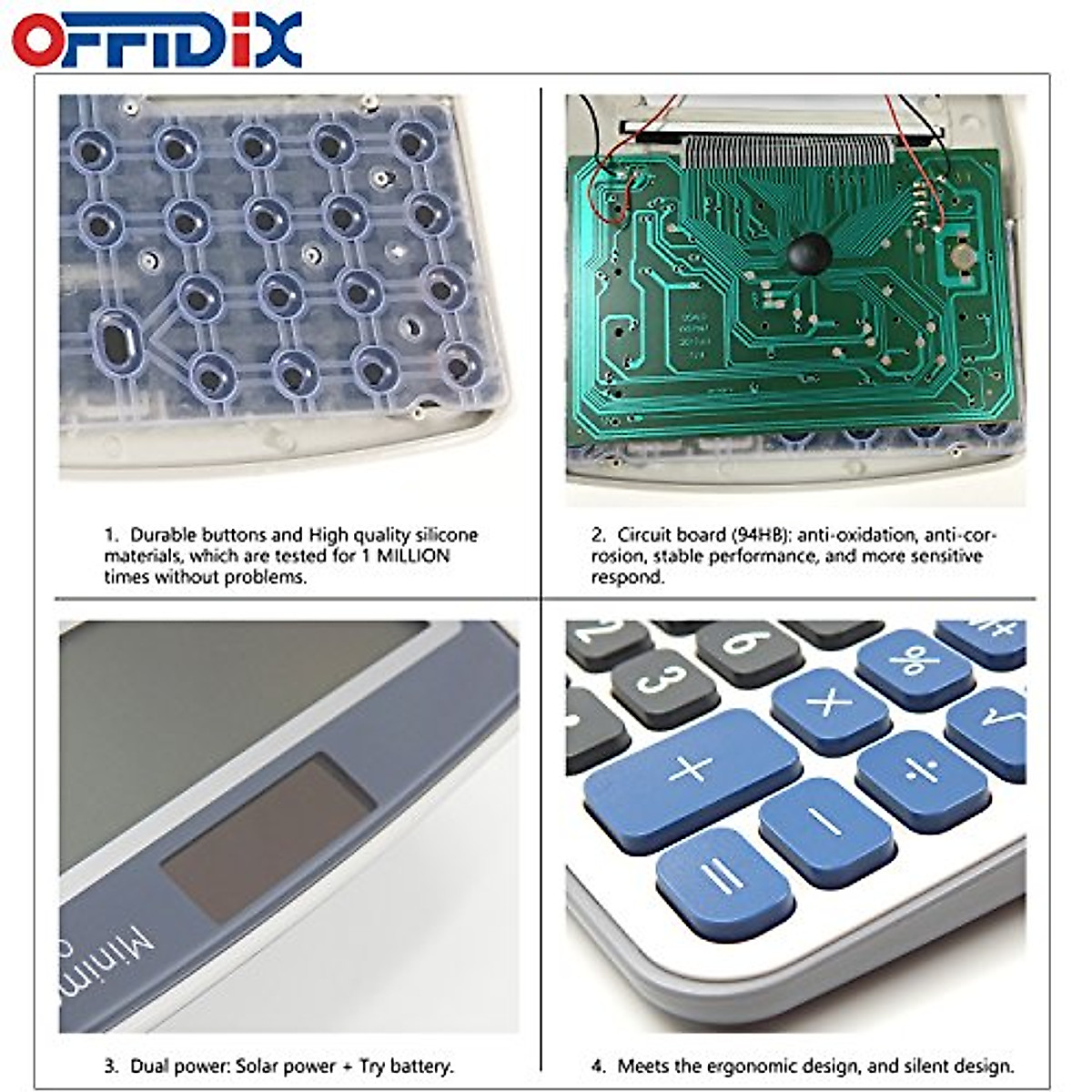OFFIDIX Basic Office Calculators,Solar and Battery Dual Power Electronic Calculator Portable Large LCD Display Calculator Big Numbers Desktop Calculator (Big Size)