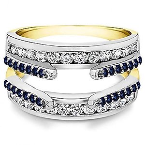 Ritika Created Round Cut Blue & White Diamond in 925 Sterling Silver 14K Two-Tone Gold Over Cathedral Classic Ring Guard Ring for Women