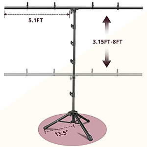 Aureday 8x5ft T-Shape Portable Backdrop Stand, Adjustable Photo Background Stand Support System, Sturdy Backdrop Stand for Parties, Weddings, Photography and Video Studio