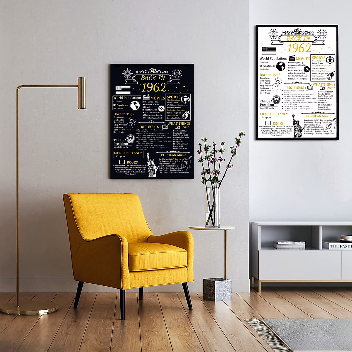 Black and White Background Rose Gold 11.7x8.3" Print [Unframed] 60th Birthday Party Decorations Poster Supplies Anniversary Card Gifts for Men & Women Turning 60 Years Old (Back in 1962)