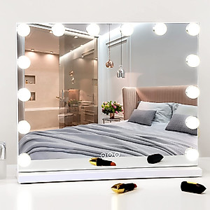 NUSVAN Vanity Mirror with Lights Lighted Makeup Mirror with Dimmable LED Bulbs,3 Color Lighting Modes,USB Charging Port Touch Control,Sturdy Metal Frame Design,White (50x40cm, 4.70)