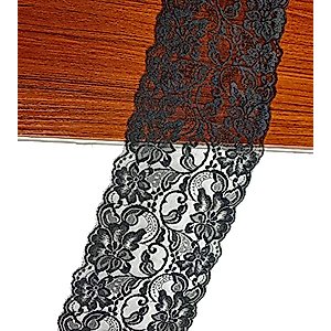 6" Black Lace Tulle Fabric Ribbon | Stretchy Material | Perfect for DIY Decoration and Craft
