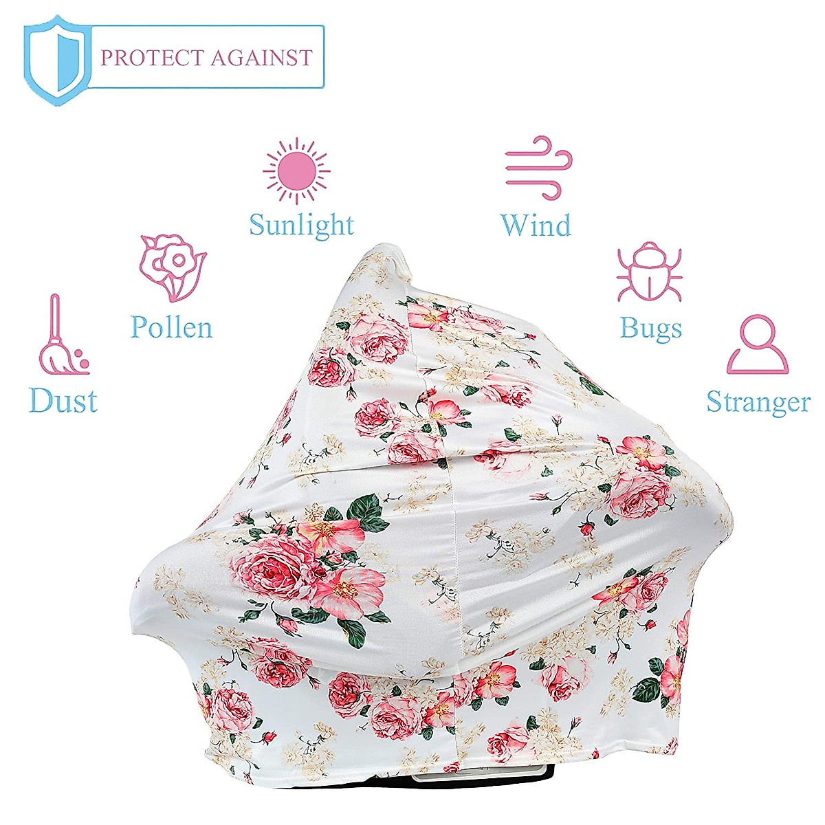 Baby Car Seat Cover for Newborns, Nursing Cover for Breastfeeding Moms, Versatility for Car Seat Canopy, Shopping Cart Covers, Stroller Cover, Infinity Scarf, Baby Shower Gifts for Boy & Girl (Floral)