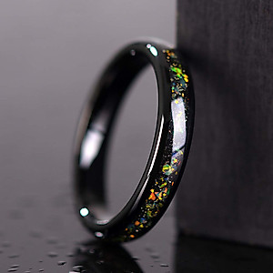 THREE KEYS JEWELRY Womens Charming Jewelry Tungsten Galaxy Colourful Fire Color Stones Polished Wedding Carbide 4mm Ring Band for Women Engagement Black Size 9