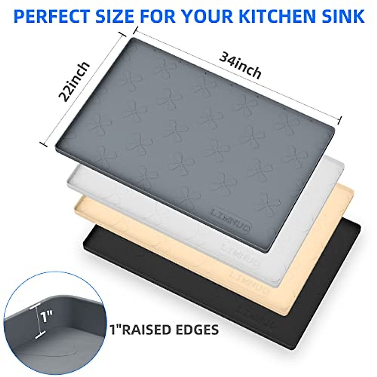 LIMNUO Under Sink Mat for Kitchen Waterproof, 34" x 22" Silicone Under Sink Mat Line for Kitchen and Bathroom,Hold up to 3.3 Gallons Liquid