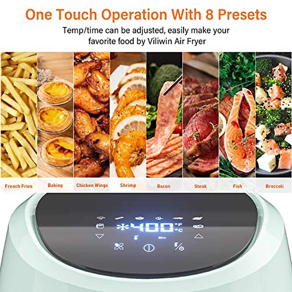 VILIWIN Air Fryer 4.5 QT 8 Preset Menus AirFryer with Auto Shut Off 30 Minute Timer Adjustable and Air Fryer Paper Liners 50PCS Disposable Square Parchment Liner 6.3 inch for 4-6 QT Air Fryers Basket