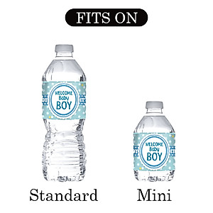 MonMon & Craft Welcome Baby Boy Water Bottle Stickers/Gender Reveal Bottle Wrappers/It's a Boy Water Labels Supplies/Baby Shower Decorations Blue (Set of 32)