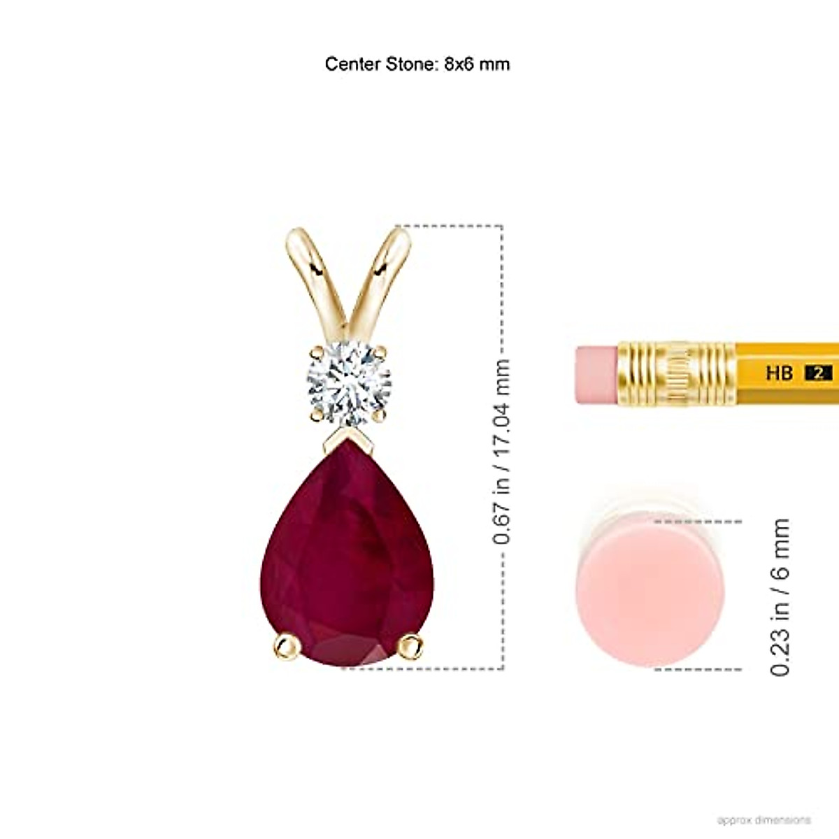 Angara Natural Ruby Teardrop Pendant Necklace with Diamond in 14K Yellow Gold for Women with 18" Chain (8x6mm Weight-1.15ct) | July Birthstone Jewelry Gift for Women | Wedding Anniversary