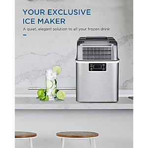 SOUKOO Ice Maker, 44lbs Daily Ice Cube Makers,Stainless Steel Ice Makers Countertop,Tabletop Ice Maker Machine with a Scoop and a 3 Pound Storage Basket…