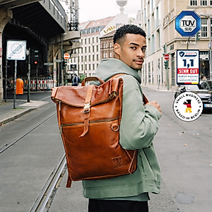 BERLINER BAGS Vintage Leather Backpack Utrecht XL, Large Waterproof Bookbag for Men and Women - Brown…