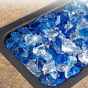 GASPRO 29 x 13 x 6 Inch Fire Pit Glass Wind Guard and 10LB High Luster Bahama Blend Fire Glass