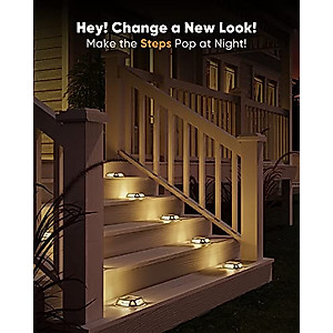 JACKYLED 8-Pack Solar Deck Lights Outdoor, 12 LED Solar Dock Lights Marine Waterproof, Dusk to Dawn Solar Lights for Backyard Sidewalk Garden Pathway Walkway Patio Backyard (Warm White)