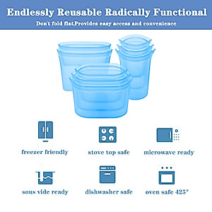 Ami.Todfo Reusable Food Storage Bag 100% Silicone Meal Prep Container Microwave Freezer and Dishwasher Safe Leak-free Bundle 8-Pack Bowls 8 Bag Set Sandwich Snack (Blue)