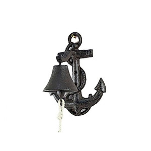 Cast Iron Wall Mounted Anchor Bell 8 Inch - Captains Bell - Rustic Wall Art