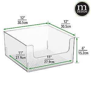 mDesign Modern Wide Plastic Open Front Dip Storage Organizer Bin Basket for Home Office Organization - Shelf, Cubby, Cabinet, and Closet Organizing Decor - Ligne Collection - 4 Pack - Clear