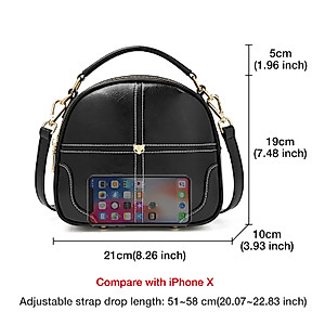Small Leather Handbags for Women, Genuine Leather Ladies Mini Top-handle Zipper Bags with 2 Type Adjustable Shoulder Strap Women's Fashion Messenger Chain Bags Girls Casual Compact Satchel (Black)