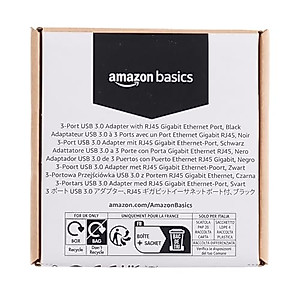 Amazon Basics 4-Port Adapter With 3 USB 3.0 USB-A Ports & 1 RJ45 Gigabit Ethernet Port, Black