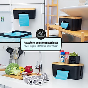 BAGSWAY Trash Bag Holder with Wooden Lid - Wall-Mounted Bag Dispenser with Metal Hook & Sticker to Hang - Versatile Organization for Countertop - Trash Bag Dispenser for Clean and Tidy Spaces