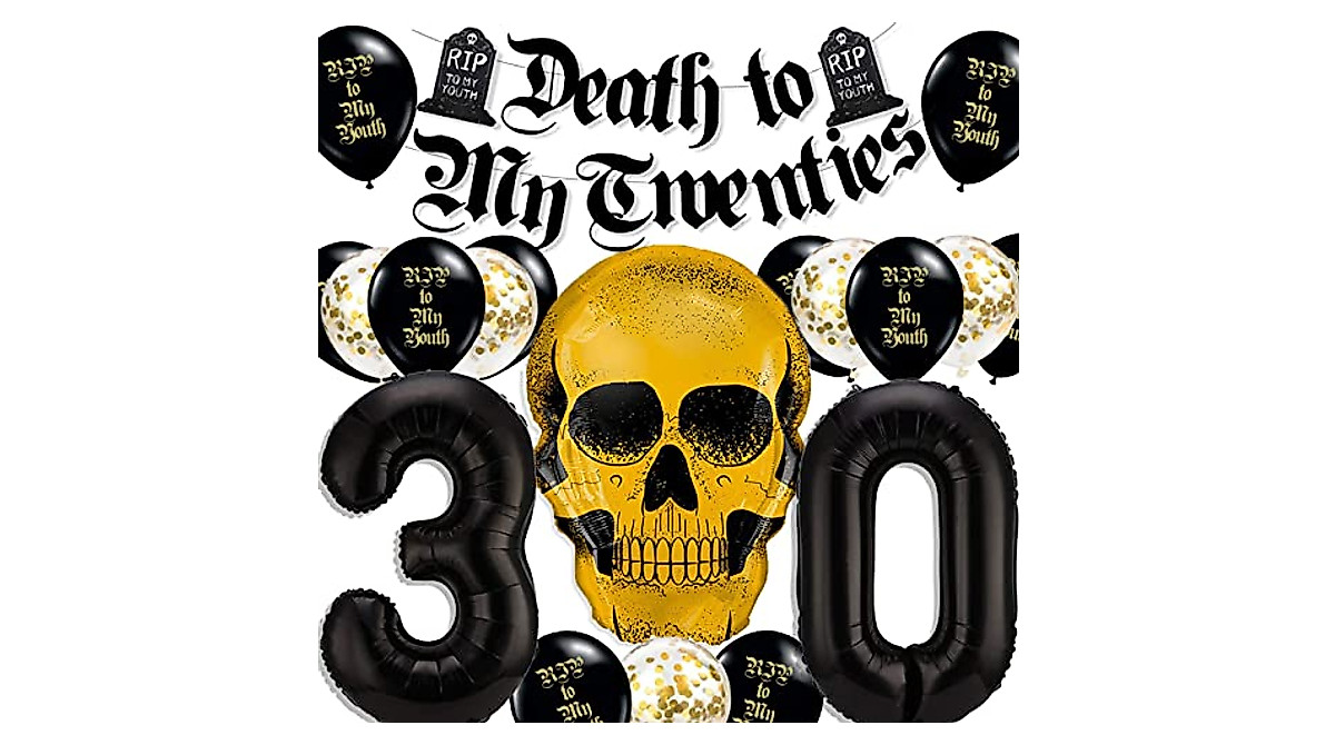 Death To My 20s Decorations for 30th Birthday - Bold & Edgy Party Kit