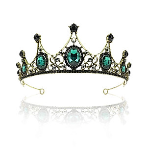 TOCESS Green Crown Tiara for Women, Vintage Princess Crown Queen Tiara with halo Crystal Emerald Rhinestone for Girls Bridal, Wedding, Pageant, Halloween, Prom Birthday Festival Party
