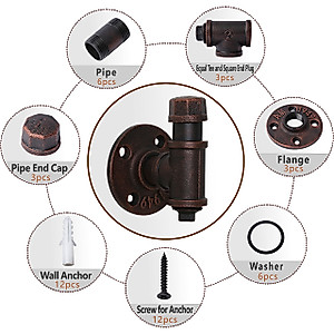 HOEMLIM Pipe Towel Robe Hooks Holder Rustic Industrial Wall Hooks for Hanging Farmhouse Coat Hook Rack Vintage Heavy Duty Clothes Hat Hanger(Red Bronze,3 Pack)