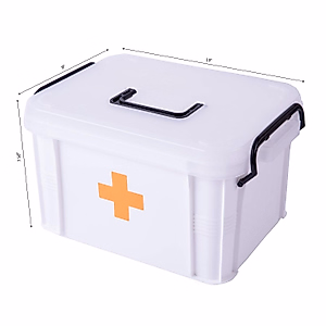 White Large Empty Medical Box for Home Emergency Supplies, Travel, Car, and Dorms – Compact First Aid Box with Handle, Detachable Tray and Locking Lid – Medical Organizer and First Aid Kit Storage