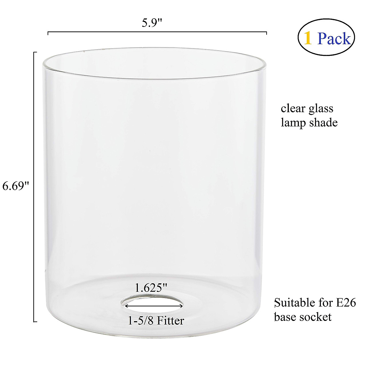 Clear Glass Lamp Shade Modern Cylinder Transparent Lamp Shade With 1-5/8 Fitter Drum Lamp Shade For Floor Lamps, Chandelier, Pendant Lighting Fixture, Table Lamp Replacement Lampshade 6.69"X5.9"