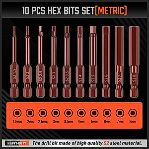 Allen Wrench Drill Bits, HORUSDY 20-Piece S2 Steel Hex Bit Set, Metric & SAE Magnetic Hex Bit Set, 2.3" Long with Bit Holder