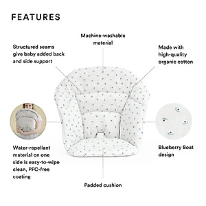Stokke Clikk Cushion, Blueberry Boat - Compatible Clikk High Chair - Provides Support for Babies - Made with Organic Cotton - Reversible & Machine Washable - Best for Ages 6-36 Months