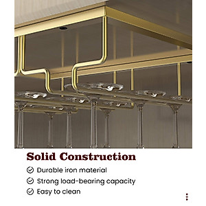 Nuovoware Hanging Stemware Holder, Wine Glass Holder Hanging Wine Glass Holder with 4 Rails for Under Shelf Glass Cabinet Hanging Chrome Kitchen Bar - Gold