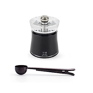 Peugeot Bali Acrylic Black Pepper Mill Gift Set 3.15" - With Stainless Steel Spice Scoop/Bag Clip
